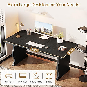 Tribesigns 63-Inch Large Executive Desk, Modern Computer Office Desk Workstation, Double PC Gaming Writing Table Home Office Desk with Sturdy Legs,Black
