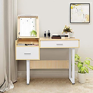 CHARMAID Makeup Table Writing Desk with Flip Top Mirror, Vanity Table with 5 Storage Compartments, Dressing Table Computer Laptop Desk with 2 Large Drawers for Students Girls Women
