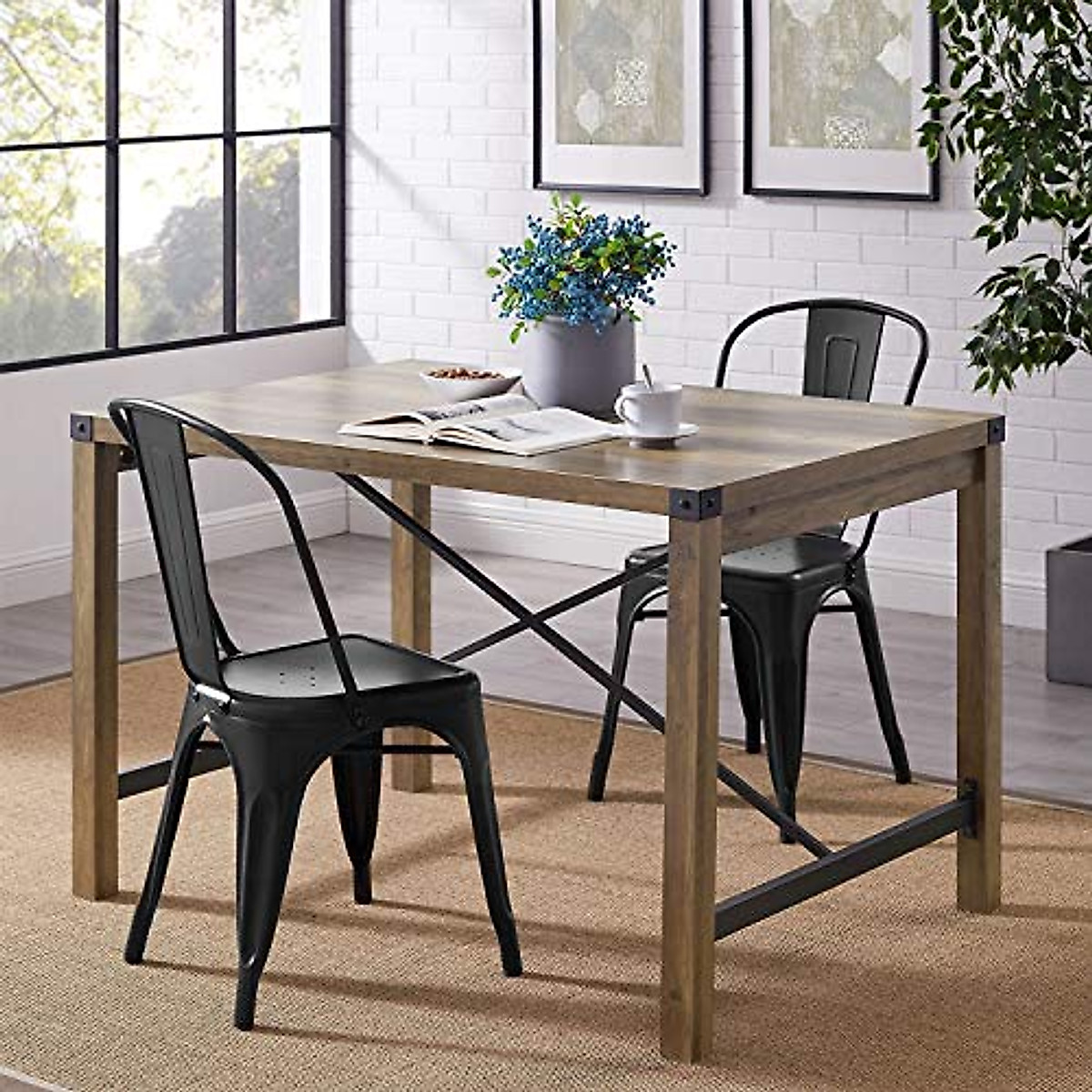 Flamaker Metal Dining Chairs Stackable Kitchen Dining Chairs Metal Chairs Bistro Cafe Side Chairs Height Restaurant Chairs Tolix Side Bar Chairs, Set of 4 (Black)