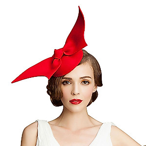 Handmade Wool Felt Women Angel Wings Fascinator Hat Cocktail Party Show A194 (Red)