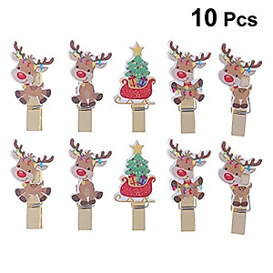 Healifty Christmas Decor Nativity Decor 10Pcs Christmas Wooden Clothespins Cartoon Elk Photo Clips DIY Craft Photo Paper Peg for Christmas Party Favors Thumb Tacks Decorative Wood Decor