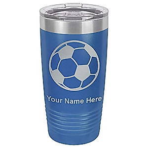 LaserGram 20oz Vacuum Insulated Tumbler Mug, Soccer Ball, Personalized Engraving Included (Dark Blue)