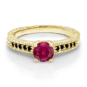 Gem Stone King Build your Own Personalized 6mm and 1.5mm Round Birthstones 18K Yellow Gold Plated Silver Ring (Size 8)