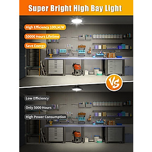 LED High Bay Light, 100W 10000LM Super Bright UFO High Bay LED Lights, 6500K LED Shop Lights, IP54 Warehouse Lights Area Light Fixture Commercial Bay Lighting Bay Lights for Garage Barn Workshop-10