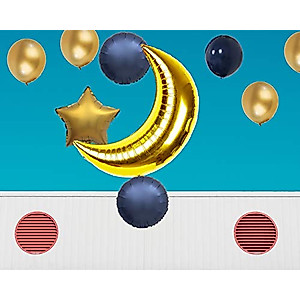 InBy 15pcs Navy Blue and Gold Moon Balloon Sky Night Moon Star Theme Balloon Party Decoration Baby Boy Girl Shower Wedding Birthday 36" Moon Foil Mylar Balloon 18" Start Balloon 12" Latex Balloon Kit