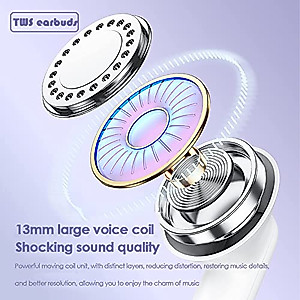 True Wireless Earbuds Purple Bluetooth 5.3 with Microphone for Working Out Noise Canceling Blue Tooth Ear Buds Deep Bass TWS Wireless Earphones with Charging Case in Ear Headphone for iPhone Android