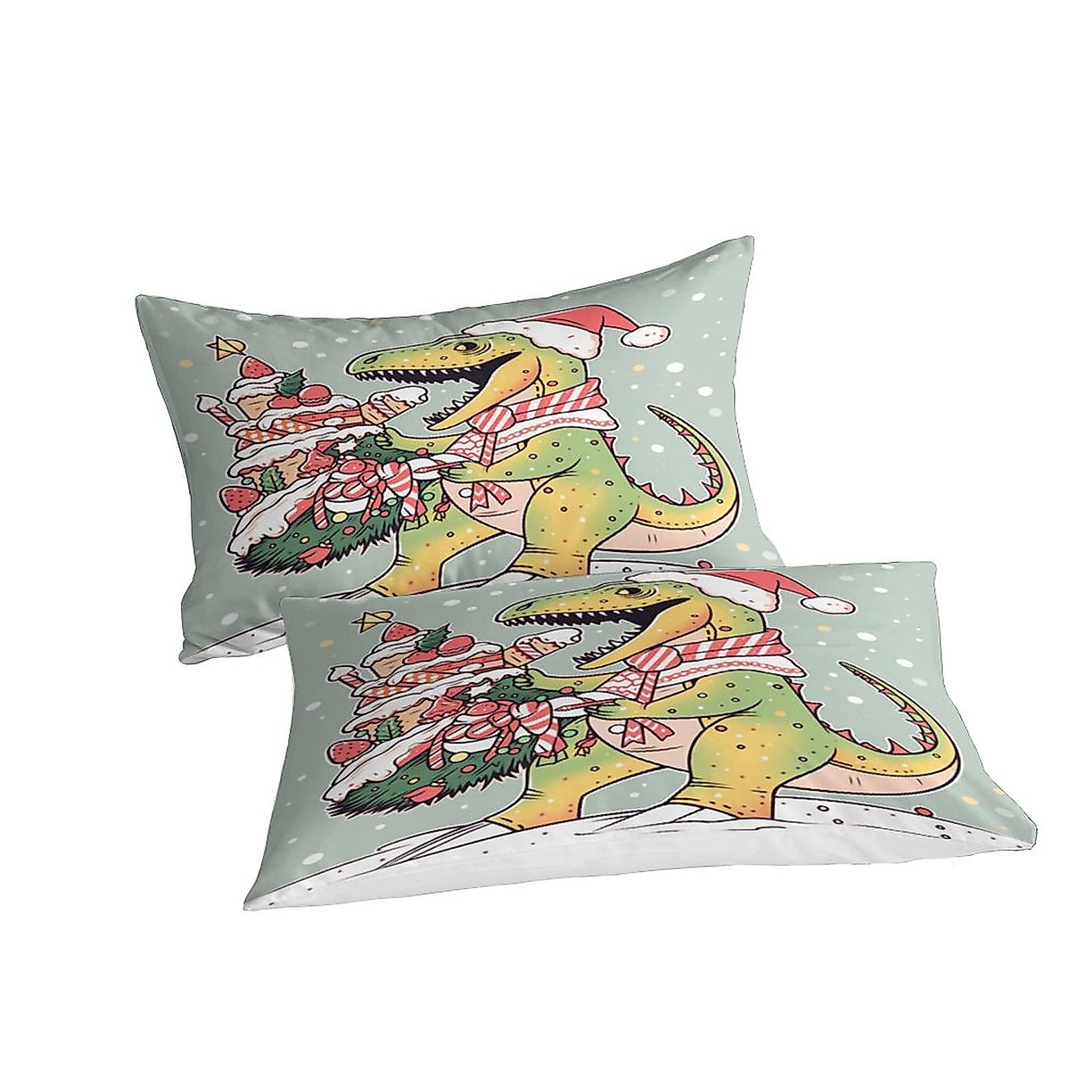 LENTLY Cartoon Dinosaur 3D Print Bedding Set Soft Microfiber Quilt Covers 3 Pieces Christmas Theme Comforter Cover with Pillowcase for Childrens and Adults Duvet Cover Twin（173x218cm）