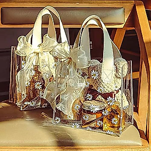 Clear Gift Wrap Bag with Handles (2pcs,9.1 X 9.8X 5.5'') Heavy Duty Plastic Waterproof Gift Packing Bag for Party, Reusable Merchandise Retail Transparent PVC Shopping Tote Bags for Package Candy