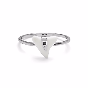 Pura Vida Silver-Plated Shark Tooth Ring w/Resin Charm - Brass Band, Rhodium Plating - Size 7
