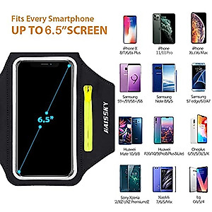 Running Armband with Airpods Bag Cell Phone Armband for iPhone 14 13 Pro 14 Plus 12 11 XR XS, Galaxy S20/S10 Water Resistant Sports Phone Holder Case & Zipper Slot Car Key Holder for 6.5 inch Phone