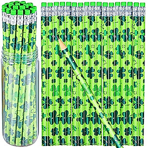 Marspark St Patricks Pencils 7.5 Inch Wood Pencils Saint Patricks Day Pencils with Erasers Shamrock Pencils Green Party Pencil St Patricks Day Decorations Treats Pencils for Kids (48 Pieces)