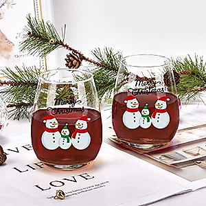 Futtumy Christmas Gift, Merry Christmas Snowmen Stemless Wine Glass for Men Women Dad Mom Friend Family, Funny 15oz Wine Glass for Christmas, Set of 2