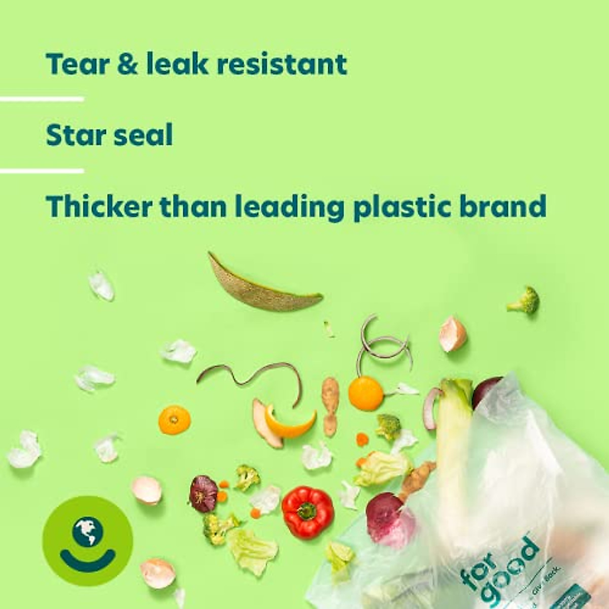 for: good Compostable 3 Gallon Food Scrap Bags – Biodegradable Compost Bin Liner – Extra Strong, Tear and Leak Resistant Food Waste Bags, 25 Count, None