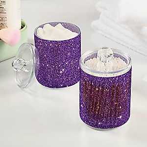 xigua 4 Pack Purple Glitter Apothecary Jars with Lid, Qtip Holder Storage Containers for Cotton Ball, Swabs, Pads, Clear Plastic Canisters for Bathroom Vanity Organization (10 Oz)