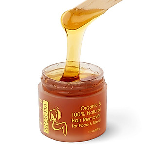 MOOM Organic Travel Wax Kit with Aloe, Tea Tree Oil & Chamomile for Face - Natural Sugar Waxing Glaze with 6 Facial Fabric Strips & 2 Small Wooden Applicator Sticks 1.6 oz. - Facial Wax Kit - 1 Pack