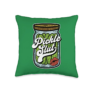 Dill Pickle Slut Funny Rude Humor Pickle Lover Jar Retro Throw Pillow