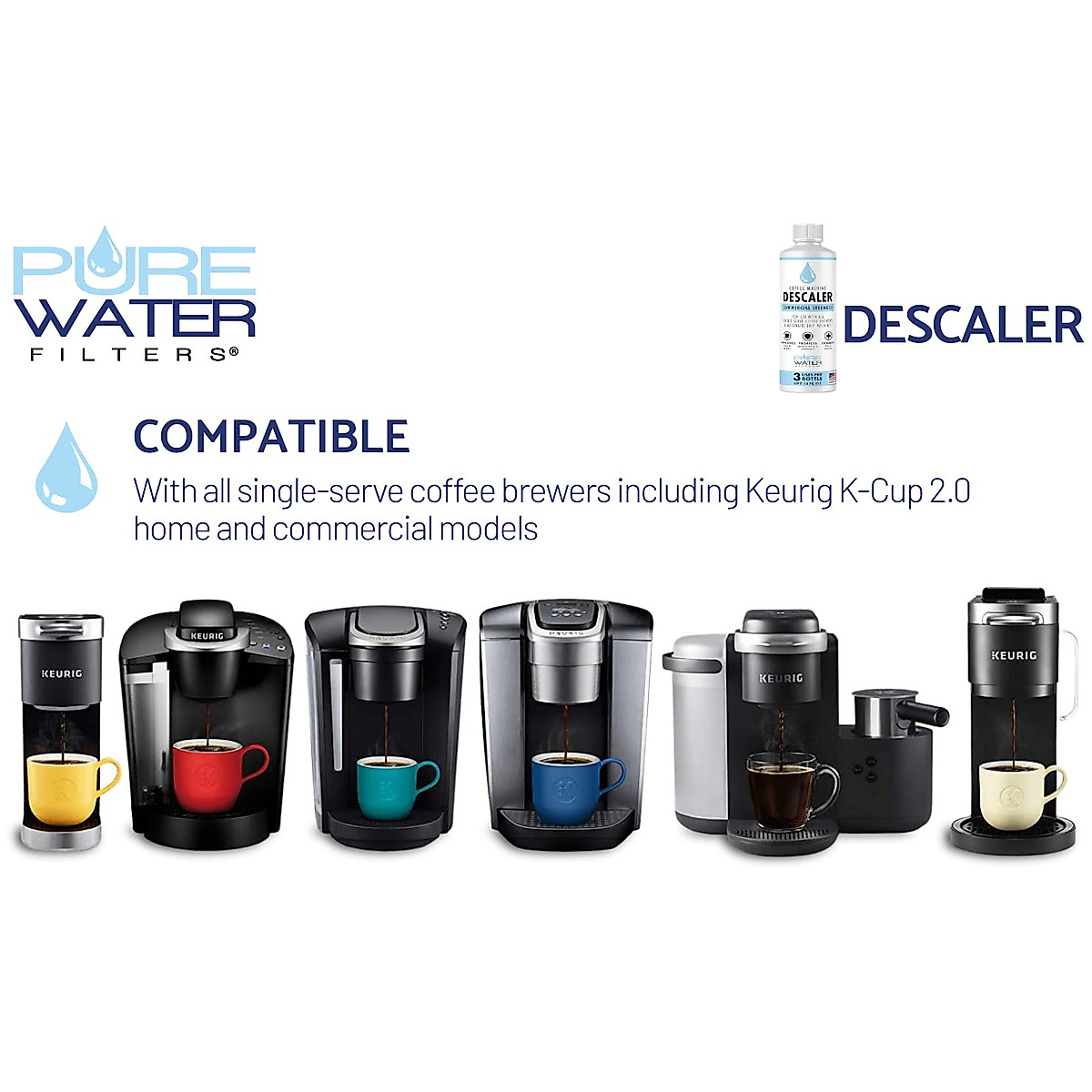 Descaler & Cleaner (12 Uses) - MADE IN USA - Descaling Solution for Keurig Brewers, Nespresso, Delonghi, Breville & All Coffee Makers & Espresso Machines