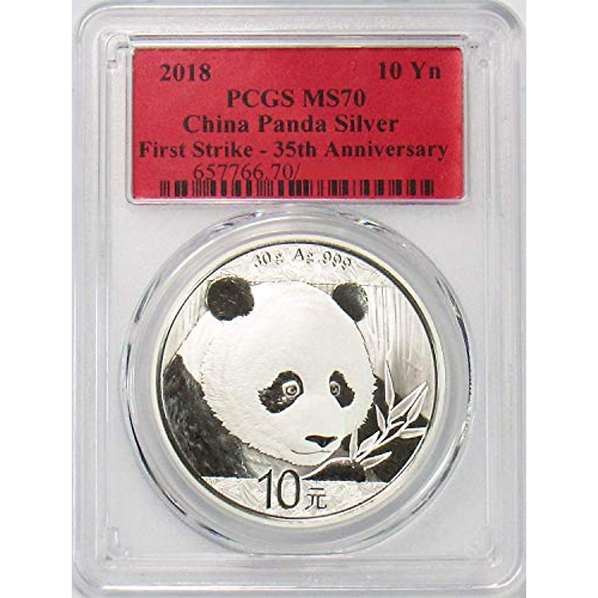 2018 CN Panda 10 Yn First Strike Silver MS70 PCGS
