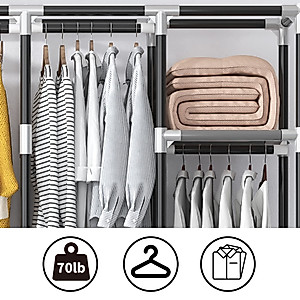 KEKIWE Portable Closet, 69 Inch Wardrobe Closet for Hanging Clothes with 4 Hanging Rods, 8 Storage Shelves, Side Pockets, Strong and Durable 25mm Metal Tube, Quick and Easy to Assembly, Grey