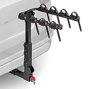 BougeRV Hitch Bike Rack Locking Feature Easy Assembly with 2'' Hitch Receiver, Foldable 4-Bike Hitch Carrier Rack for Car, Pull for Trunk Access, fit for SUV and Truck (165LB Capacity)