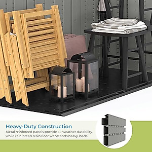 Suncast BMS6312D Everett 6' x 3' Heavy-Duty Resin Outdoor Pad-Lockable Double Doors and Windows All-Weather Shed for Yard Storage, Dove Gray