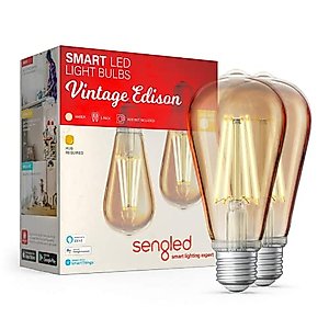 Sengled Zigbee Edison Bulb, Smart Hub Required, Work with SmartThings and Echo with Built-in Hub, Dimmable Filament ST19 LED Smart Vintage Edison Bulb, Voice Activated with Alexa, 2000K/60W Eqv. 2PK