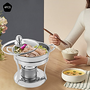 Round Chafing Dish Buffet Set of 4 Stainless Steel Pack Warming Trays Buffet Warmer for Buffets with Lid for Single Hot Pot Catering Event Parties