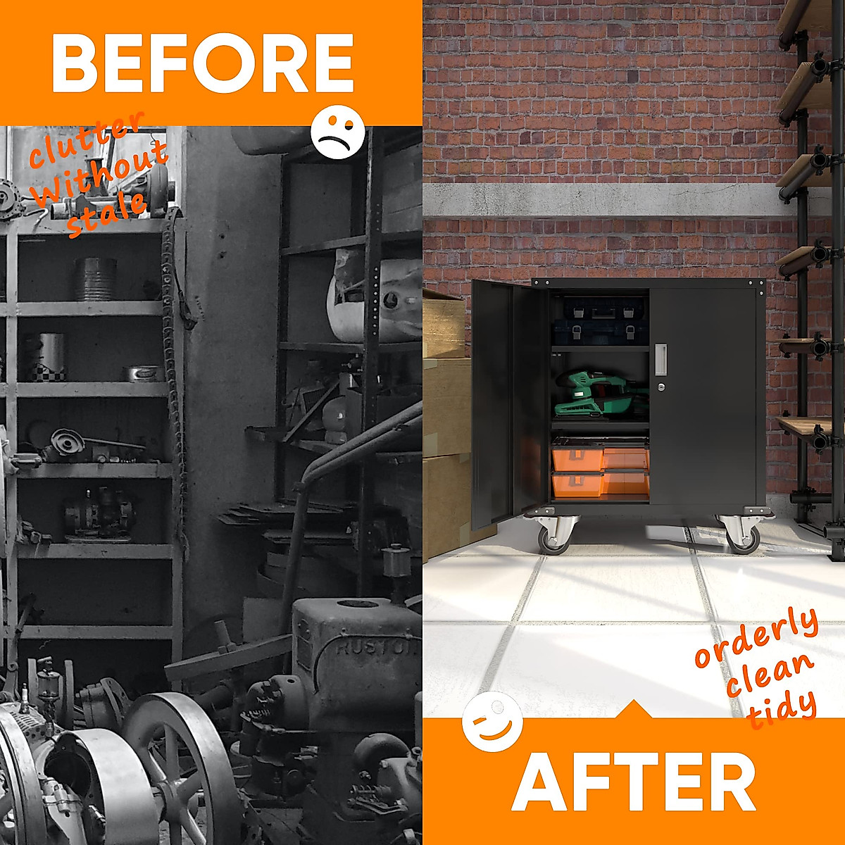 Aobabo 35.4'' Tall Metal Storage Cabinet with Wheels,Lockable Rolling Storage Cabinet for Garage,Office,Home,Steel Tool Chest Cabinet with 2 Shelves,Black