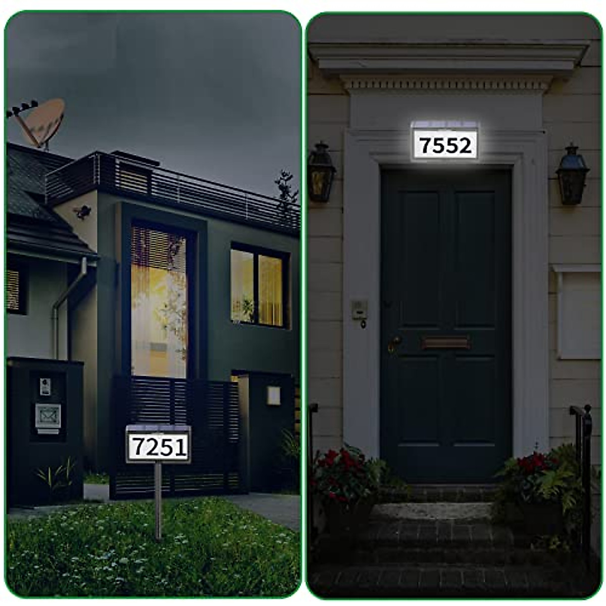 Solar Lighted House Numbers for Outside, EnSoleille Waterproof LED Address Signs Wall Mounted & In Ground, Solar Powered Address Plaques with Stakes for House Yard Garden, Innovative Dual Installation