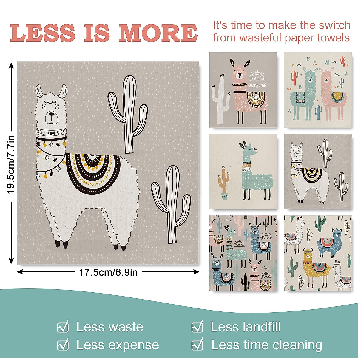 AnyDesign Alpaca Swedish Kitchen Dishcloth Cute Animal Absorbent Cotton Kitchen Towel Cleaning Dishcloths for Party Home Housewarming Cleaning Counter Wipes, 7 x 8 Inch, 6Pcs