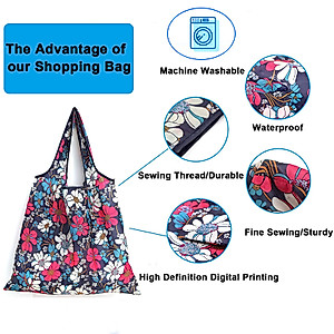 ATAMET 9 Pcs Reusable Grocery Bags, Foldable Shopping Bags, 50LBS Heavy Duty Durable Envirosax Bags, Machine Washable Waterproof Ripstop Tote Bags (Elegant Retro)