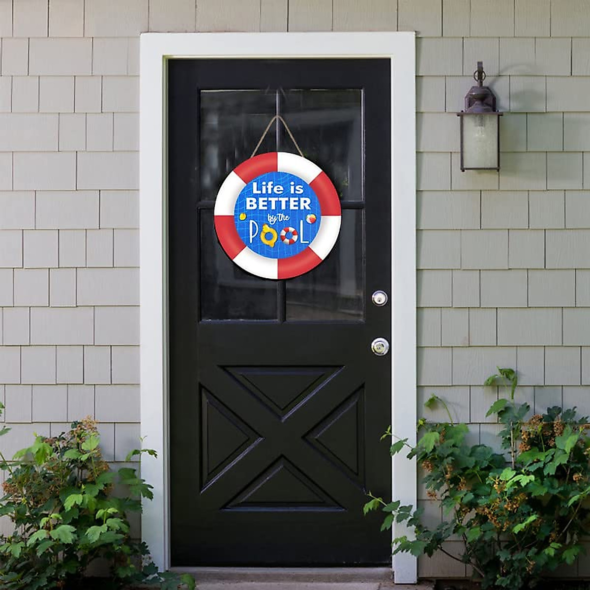 Life is Better by The Pool Sign, Pool Wooden Hanging Art Sign, Outdoor Summer Sign for Garden Backyard Patio Decor, Indoor/Outdoor Novelty Pool Decor 12 x 12 Inch