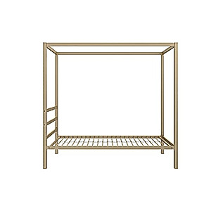DHP Modern Metal Canopy Platform Bed with Minimalist Headboard and Four Poster Design, Underbed Storage Space, No Box Spring Needed, Twin, Gold
