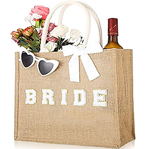 Cunno 3 Pcs Bride Tote Bag Jute Bridesmaid Gift Bag Heart Shaped Sunglasses Ribbon Set for Bachelorette Wedding Gift (Bride)