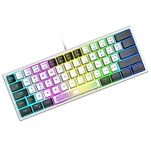 ZIYOU LANG K61 60% Wired Gaming Keyboard RGB Backlit Membrane Keyboard Mechanical Feel Ultra-Compact Mini Waterproof Keyboard for PC Computer Gamer (White Black)