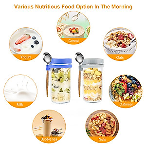 Overnight Oats Containers With Lids And Spoons, 2 Pack Mason Jars For Overnight Oats, 21oz Leak-Proof Glass Overnight Oats Container Breakfast Yogurt Meal Prep Container Fruit Salad Parfait Cups