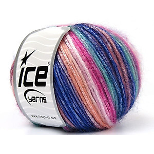 Pool Party - Aqua Blue, Peach, Pink + Picasso Yarn - Fuzzy with Subtle Sheen Yarn, Polyester, Acrylic Blend 50 Gram (1.75 Ounces) 125 Yards