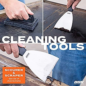 OUII Flat Top Griddle Accessories Set for Blackstone and Camp Chef Griddle - 9 Pieces Set with Griddle Cleaning Kit and Carry Bag! Metal Spatula, Scraper for Hibachi Grill and Teppanyaki Grill