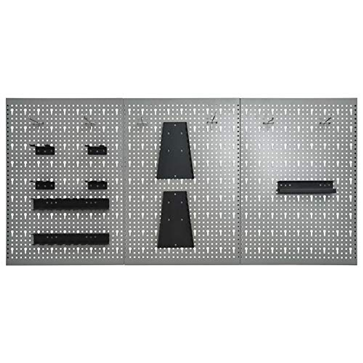 Tidyard 3 Piece Wall-Mounted Peg Boards, Steel Wall Panels with Holes, Metal Tool Pegboards Storage Organizer Gray for Garage, Workbench, Workshop
