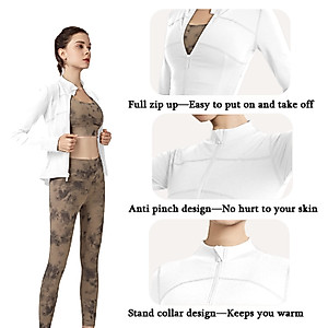 CARPESUN Women's Stretchy Workout Jackets Lightweight Full Zip Running Track Jacket (White, Medium)