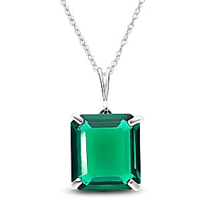 Galaxy Gold GG 14K Solid White Gold Necklace With Octagon Shape 4.5 ctw High Polished Genuine Emerald - Grade AAA (White Gold 24 Inch) LAB GROWN GENUINE REAL EMERALD