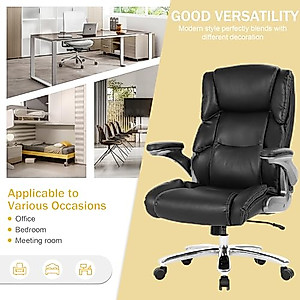Ergonomic Big and Tall Office Chair Heavy Duty 400lbs Adjustable Rolling Swivel Desk Chair Pu Leather Executive Task Work Chair High Back Tilt Computer Chair w/Flip-up Armrest & Lumbar Support, Black