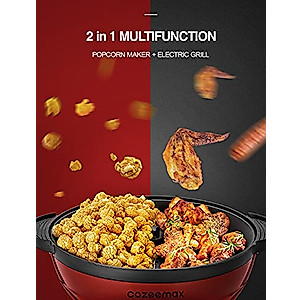 Popcorn Machine, 2 in 1 Popcorn Popper maker, 6 Quart/24 Cup, Nonstick Plate, 850W Electric Stirring with Quick-Heat Technology, Cool Touch Handles, Thicken Transparent Cover, Dishwasher Safe