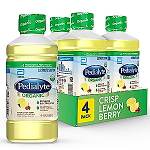 Pedialyte Organic Electrolyte Solution, Crisp Lemon Berry, 33.8 Fl. Oz (Pack of 4)