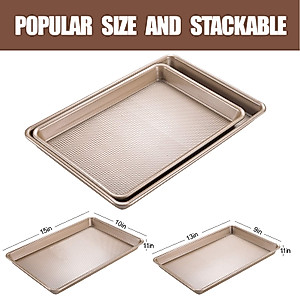 JOHO BAKING Cookie Sheet Baking Pan Set, Professional Baking Sheet for oven Nonstick, 2 Piece Bakeware Set, 9x13in,10x15in, Textured, Gold