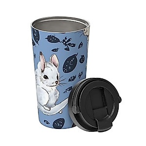 GTKSYNVE Reusable Coffee Mug with Lid and Handle, Blue Chinchillas And Moon Tumbler for Hot & Cold Drinks 16oz Stainless Steel Insulated Coffee Tumblers Double Wall Vacuum Thermal Cup