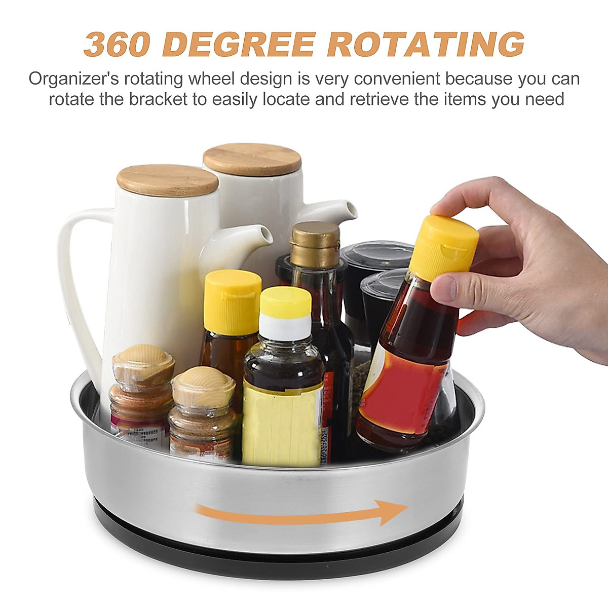 Cabilock 1pc Stainless Steel Tray Turntable Shelf Round to Rotate