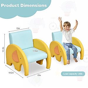Kinsuite Elephant Toddler Armchair - Kids Single Couch Kids Accent Chair with Cute Design for Play Room Nursery Reading Resting Birthday Gift for 3-5 Years Old Boys & Girls, Blue & Yellow