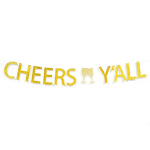 Qttier™ Cheers Y'All Gold Glitter Bunting Banner for Baby Shower Birthday Bachelorette Bridal Shower Wedding Engagement Party Decorations
