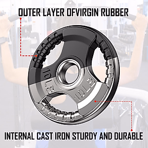 Olympic Rubber Grip Plates for Barbell, 2-Inch Weight Plates for Weight lifting and Strength Weights Training in Home & Gym(10LB-Pair)